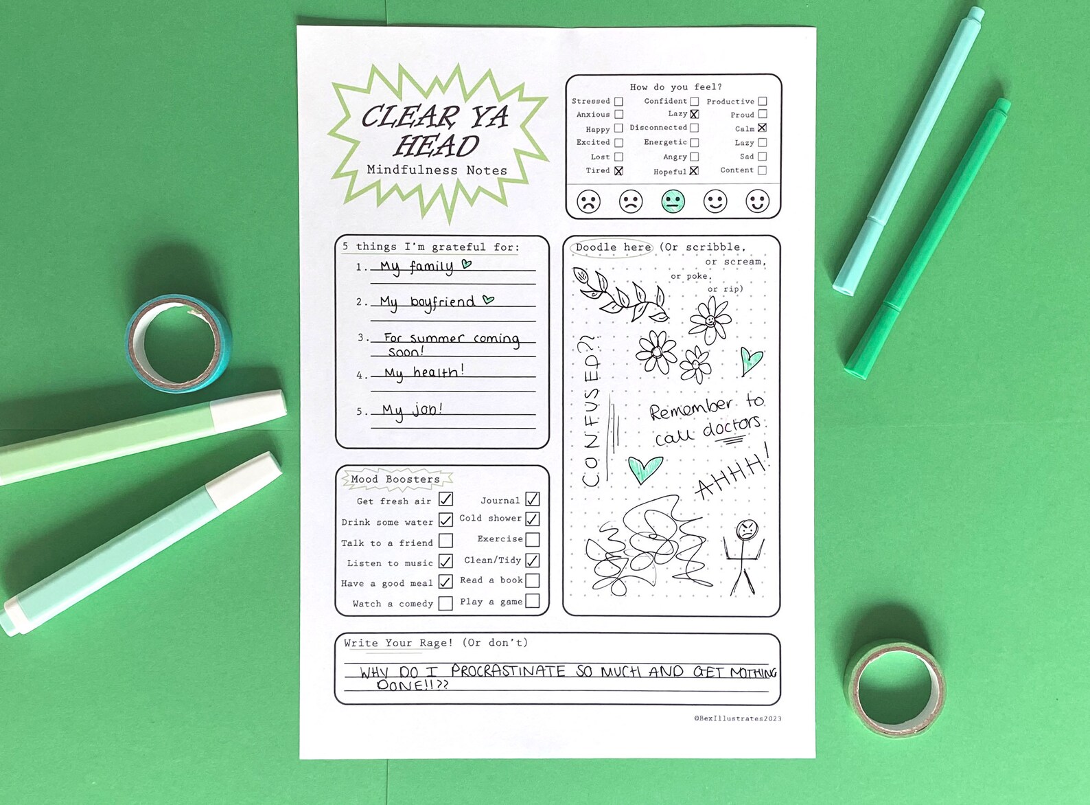 Mindfulness Notes Printable digital Download A4 Daily Planner Desk Pad ...