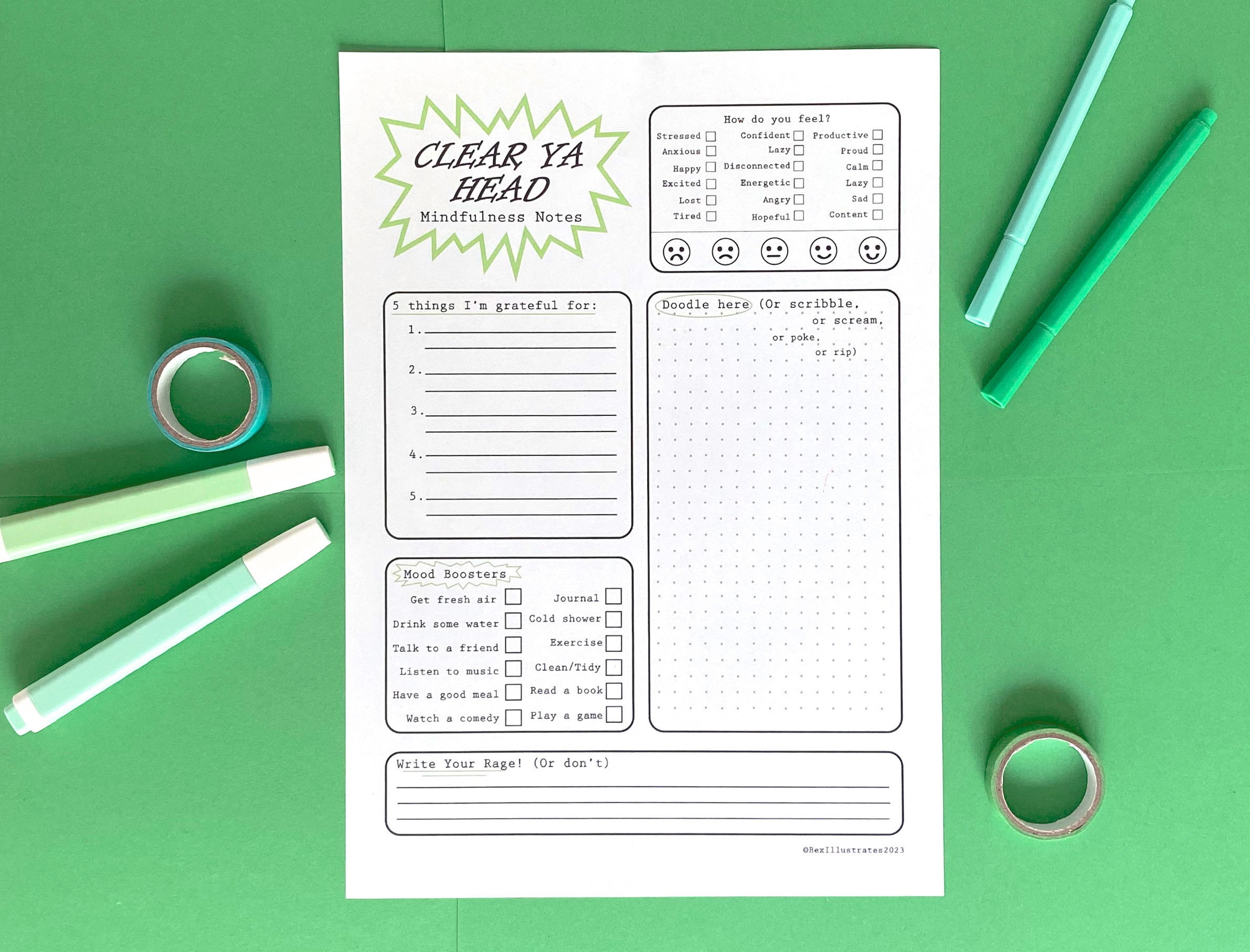 Mindfulness Notes Printable digital Download A4 Daily Planner Desk Pad ...