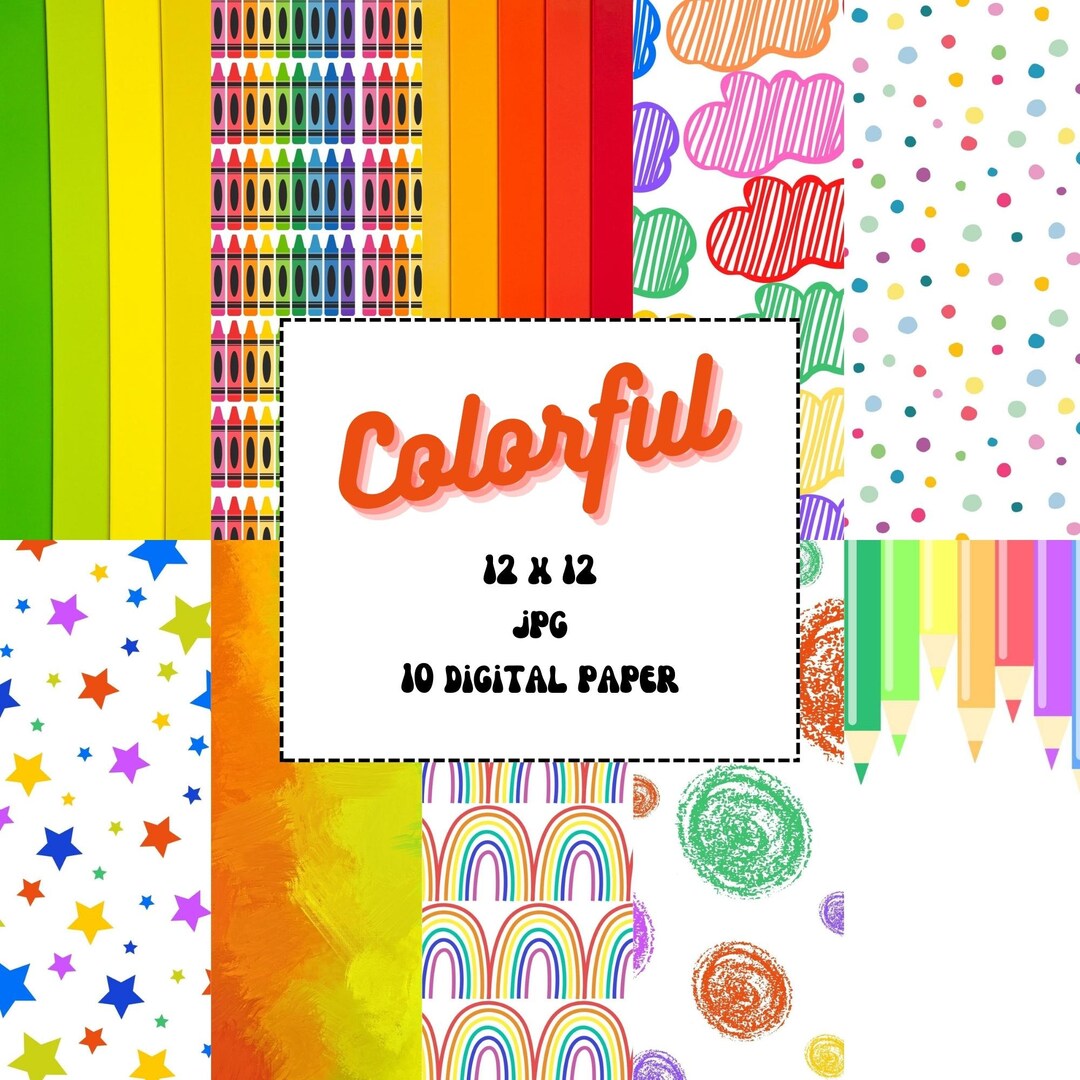 Colorful Digital Papers | Crayola Inspo | 12X12 Digital Papers - Etsy