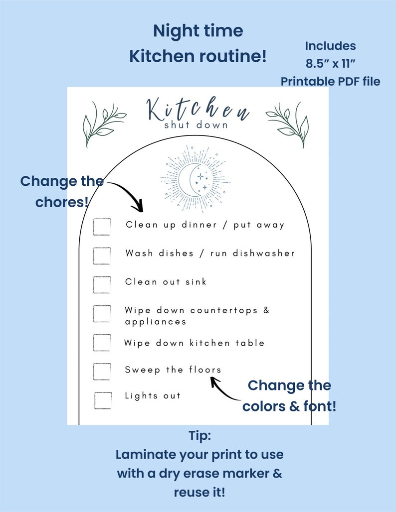Night Time Routine Routine Template Kitchen Routine Evening Routine ...