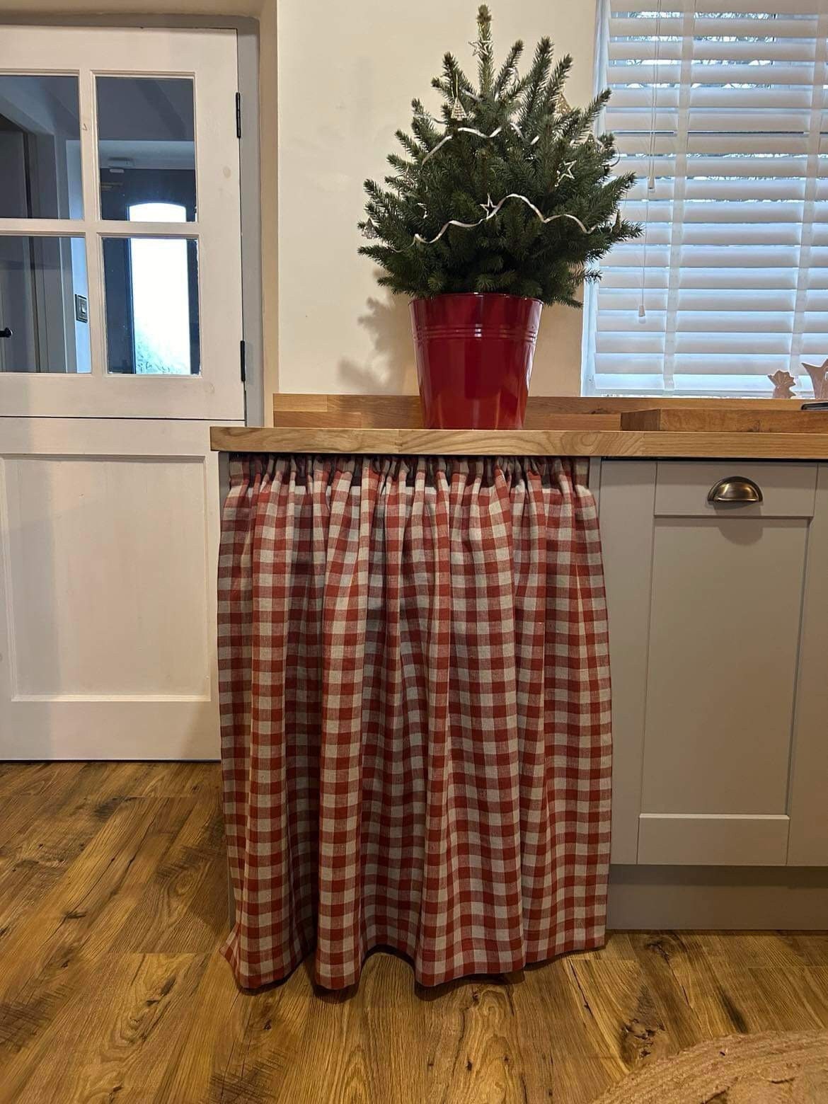 Gingham Hideaway Curtain in Brick, Curtain, Kitchen Curtain, Appliance ...
