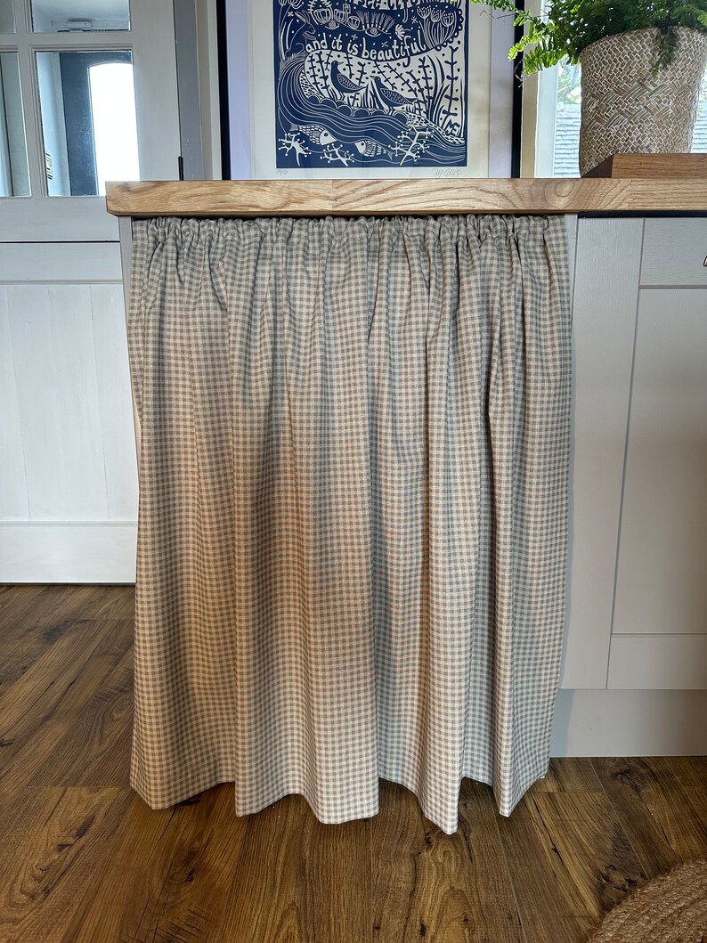 Gingham Hideaway Curtain in Greige Cupboard Curtain Kitchen - Etsy