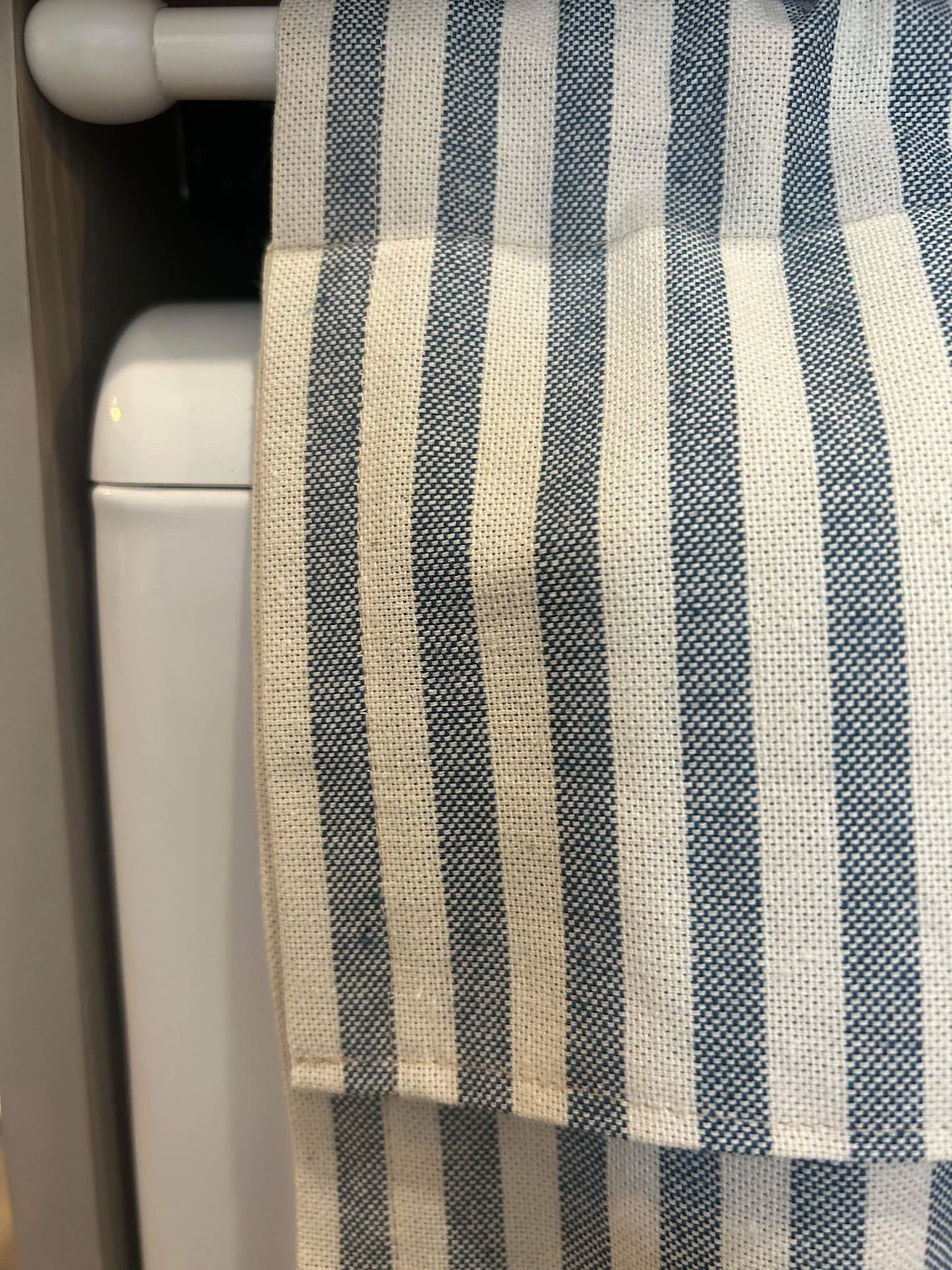 Blue Striped Under Counter Curtain With Ruffle, Cupboard Drape or Sink ...