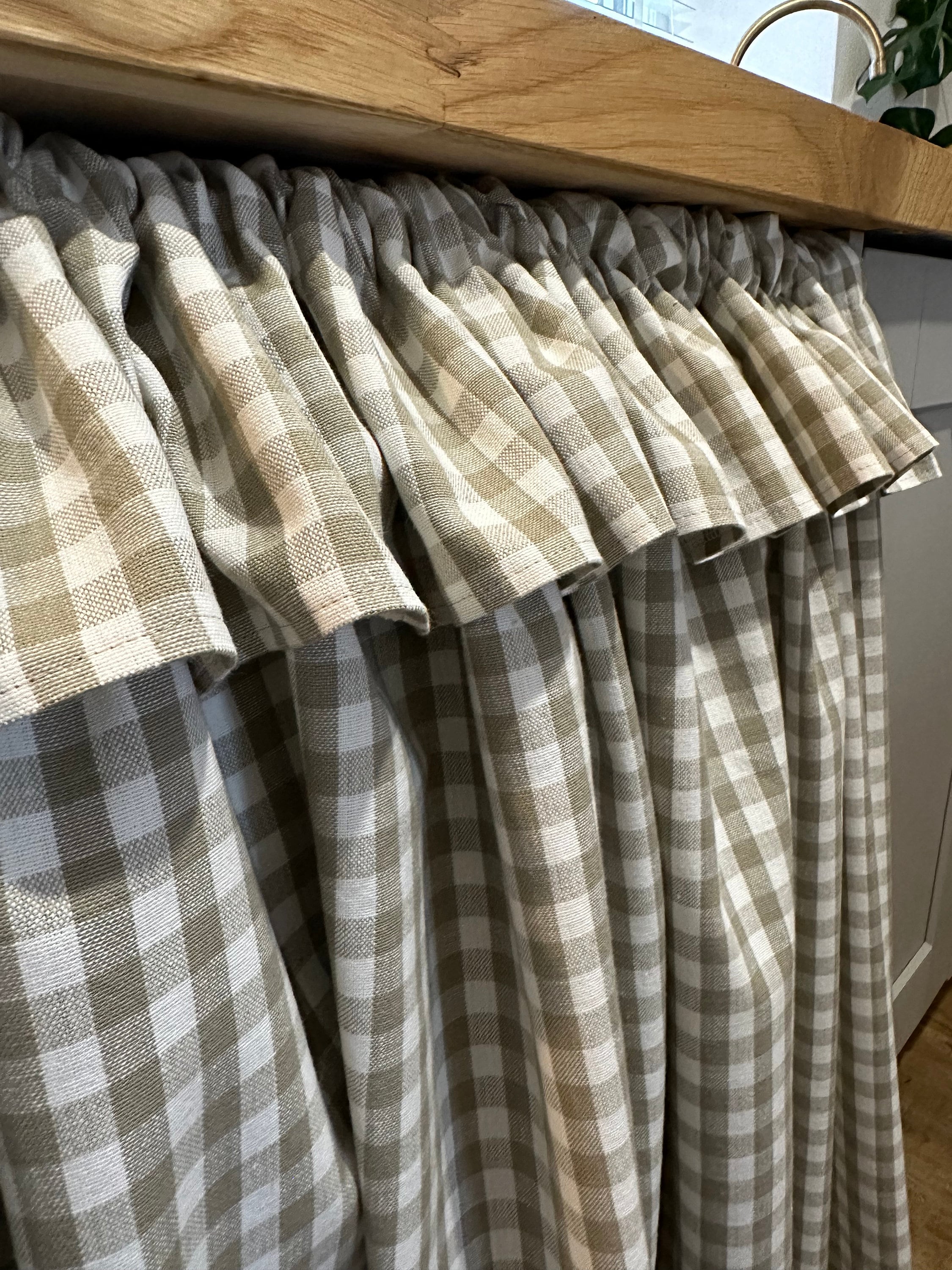 Gingham Hideaway Curtain With Frill in Beige, Cupboard Curtain, Kitchen ...