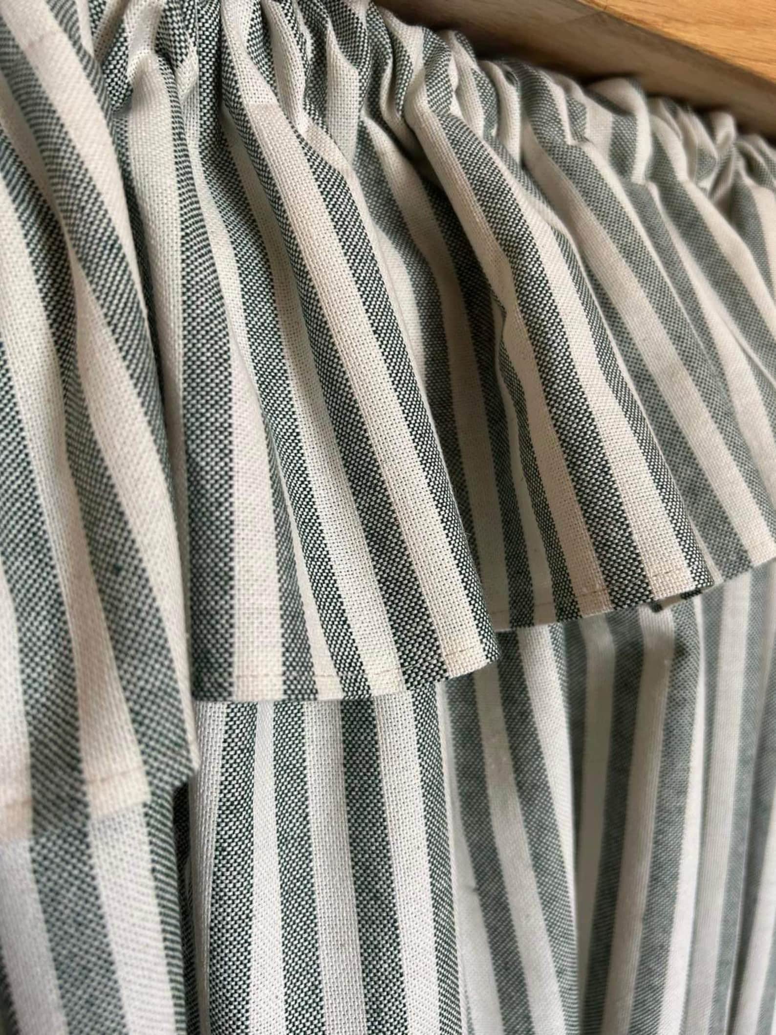 Kitchen Hideaway Curtain With Frill in Natural & Green Stripe, Cupboard ...