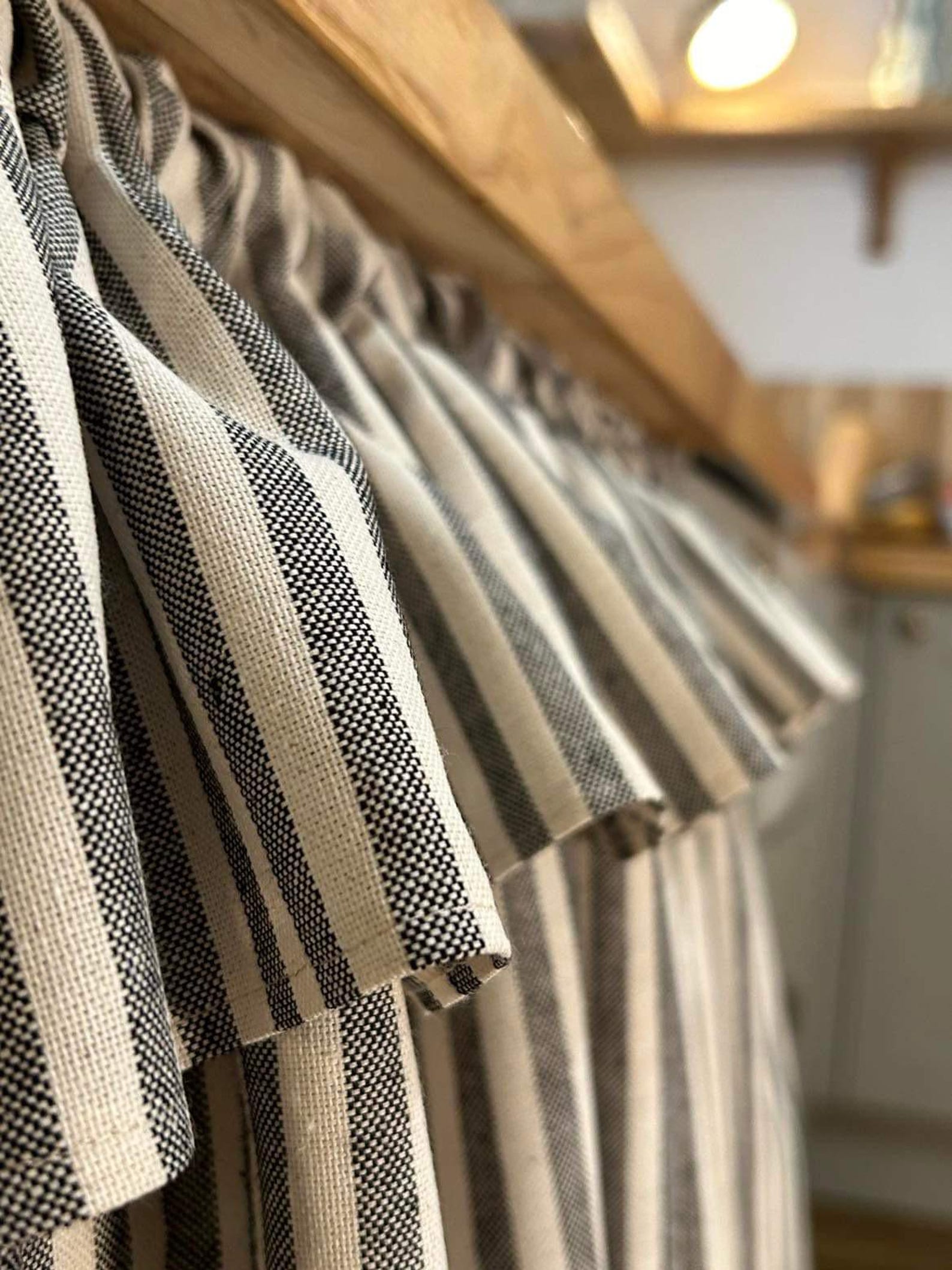 Kitchen Hideaway Curtain With Frill in Natural & Charcoal Stripe ...