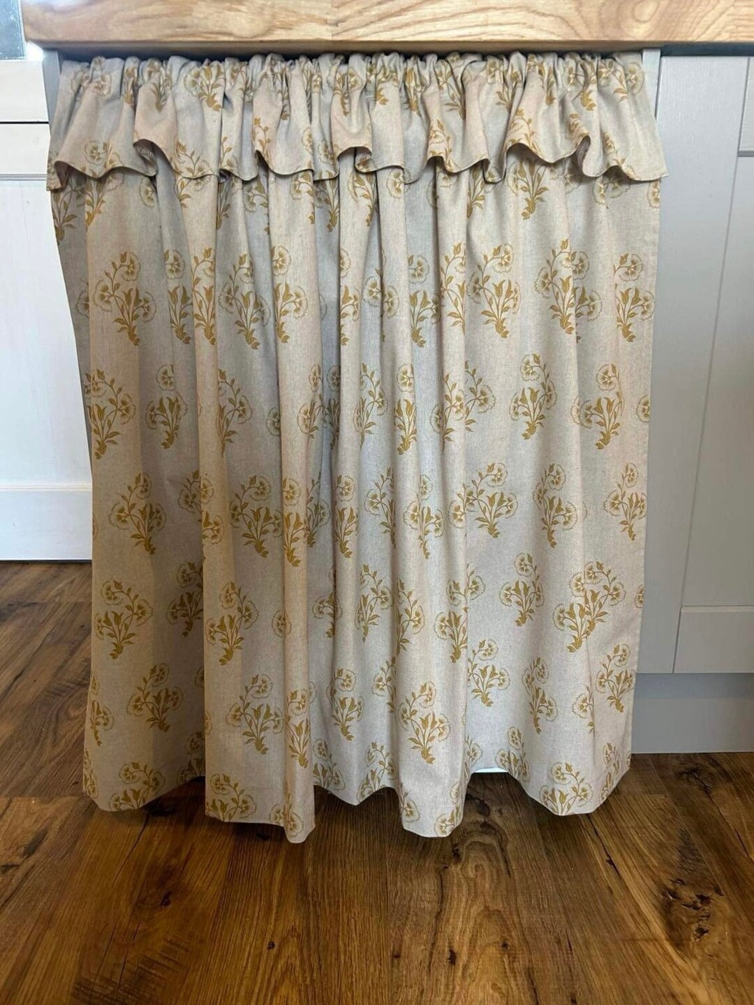 Kitchen Hideaway Curtain With Frill in Block Style Ochre, Cupboard ...