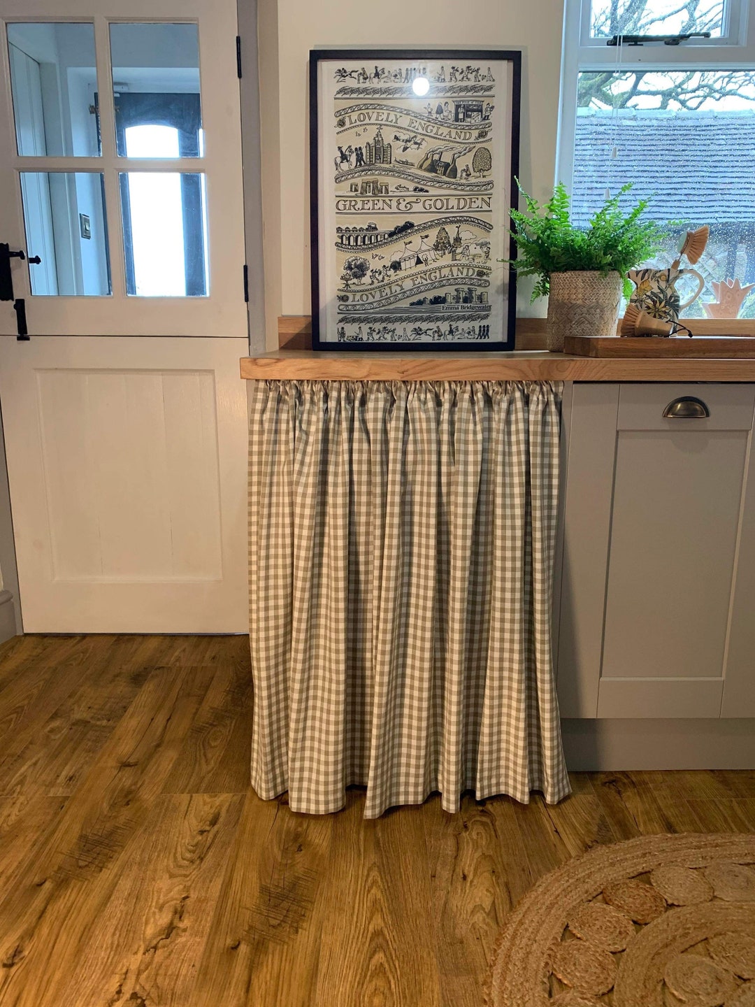 Gingham Hideaway Curtain in Beige, Curtain, Kitchen Curtain, Appliance ...