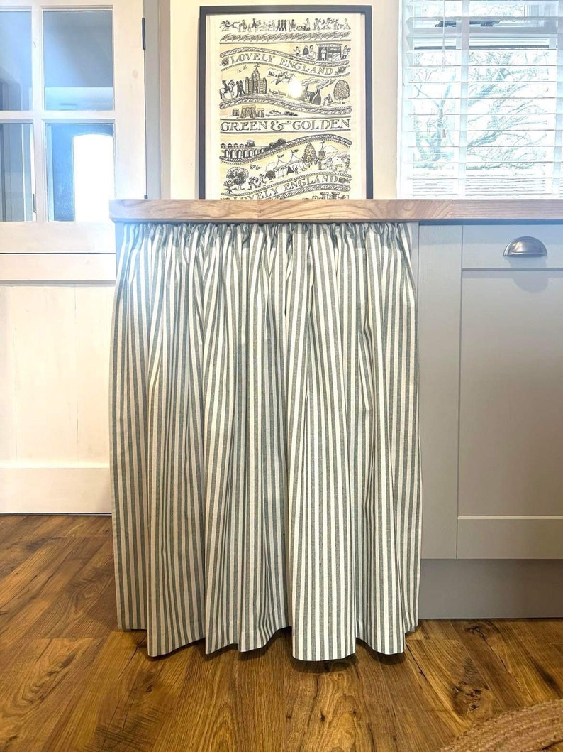 Green and Natural Stripe Curtain,sink Skirt, Appliance Curtain - Etsy