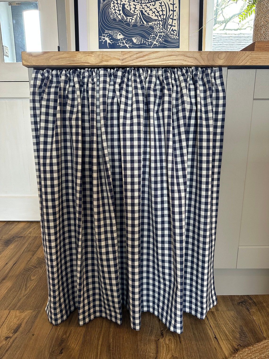 Gingham Hideaway Curtain in Blue Cupboard Curtain Kitchen - Etsy