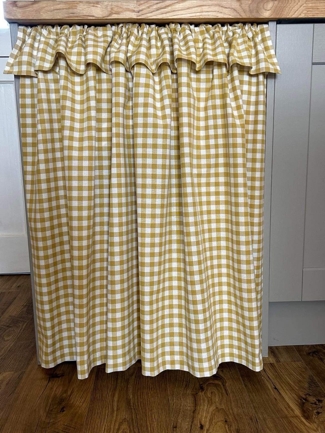 Gingham Hideaway Curtain With Frill in Sunny Yellow, Cupboard Curtain ...