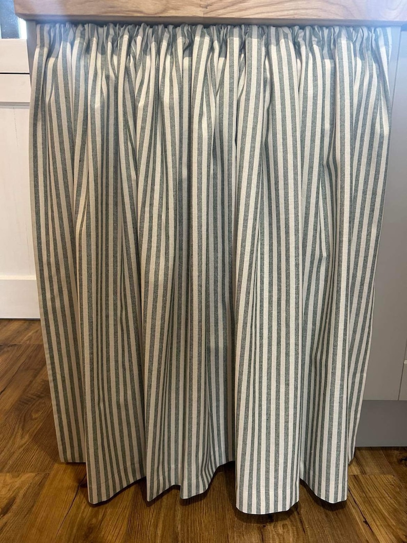 Green Striped Under Counter Curtain With Ruffle, Cupboard Curtain or ...