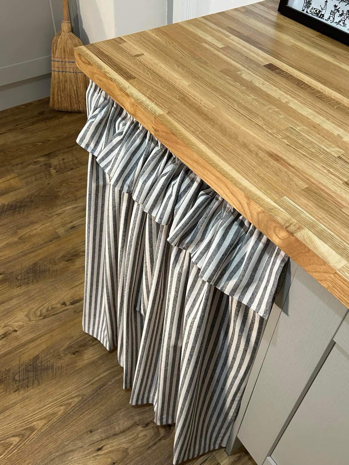 Kitchen Hideaway Curtain With Frill in Natural & Charcoal Stripe ...