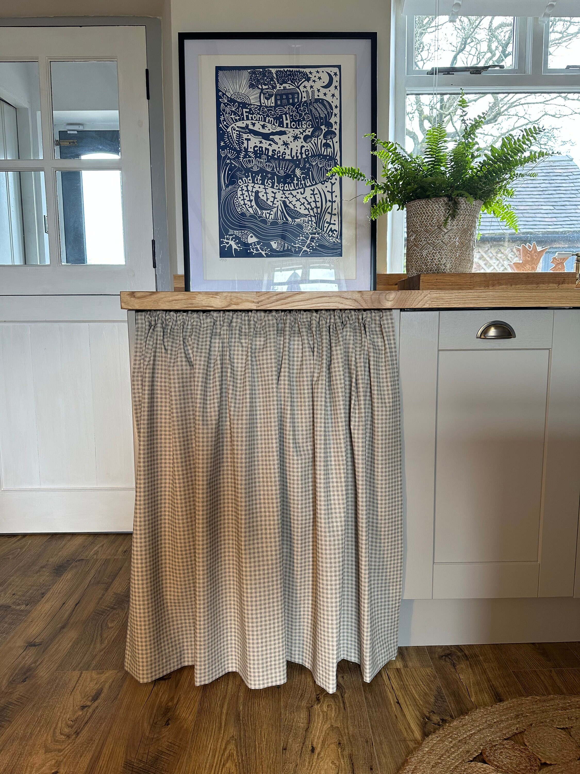 Gingham Hideaway Curtain in Greige Cupboard Curtain Kitchen Curtain Appliance Curtain Washing Machine Curtain Washing Machine Cover Etsy UK