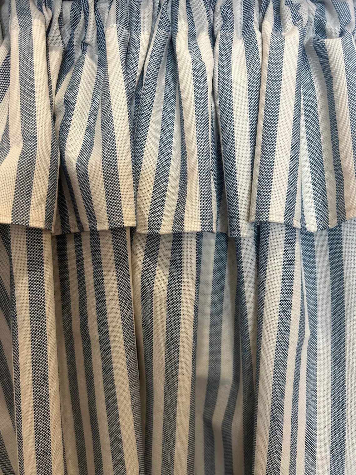 Blue Striped Under Counter Curtain With Ruffle, Cupboard Drape or Sink ...