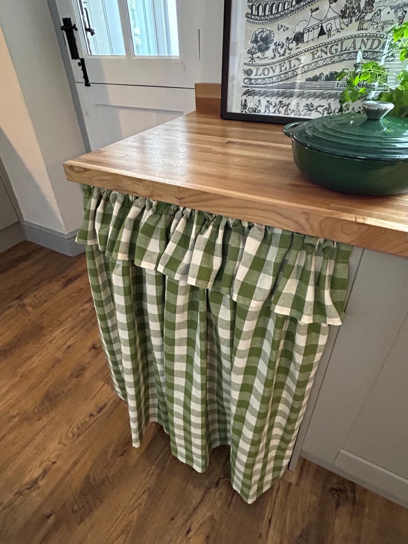 Green Gingham Kitchen Curtain, Linen Cotton Blend, Sink Skirt - Etsy