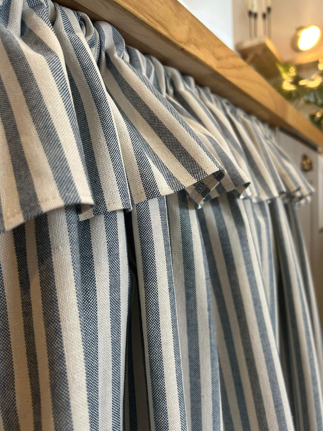 Blue Striped Kitchen Hideaway Curtain With Frill: Appliance Cupboard ...