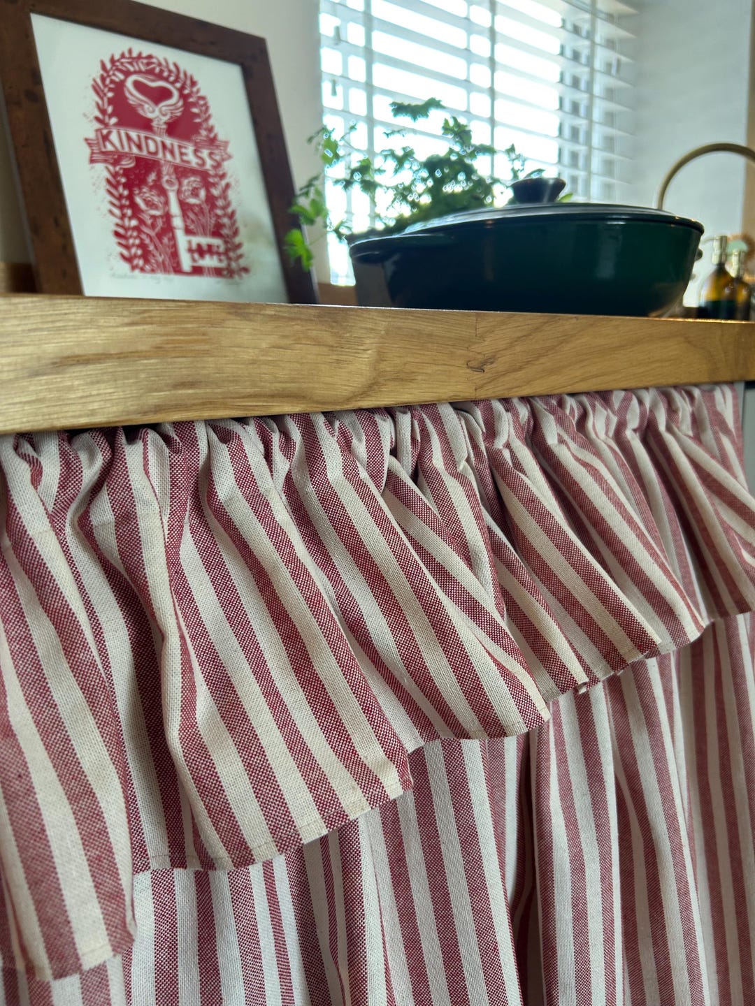 Kitchen Hideaway Curtain With Frill in Red & Natural Stripe, Cupboard ...