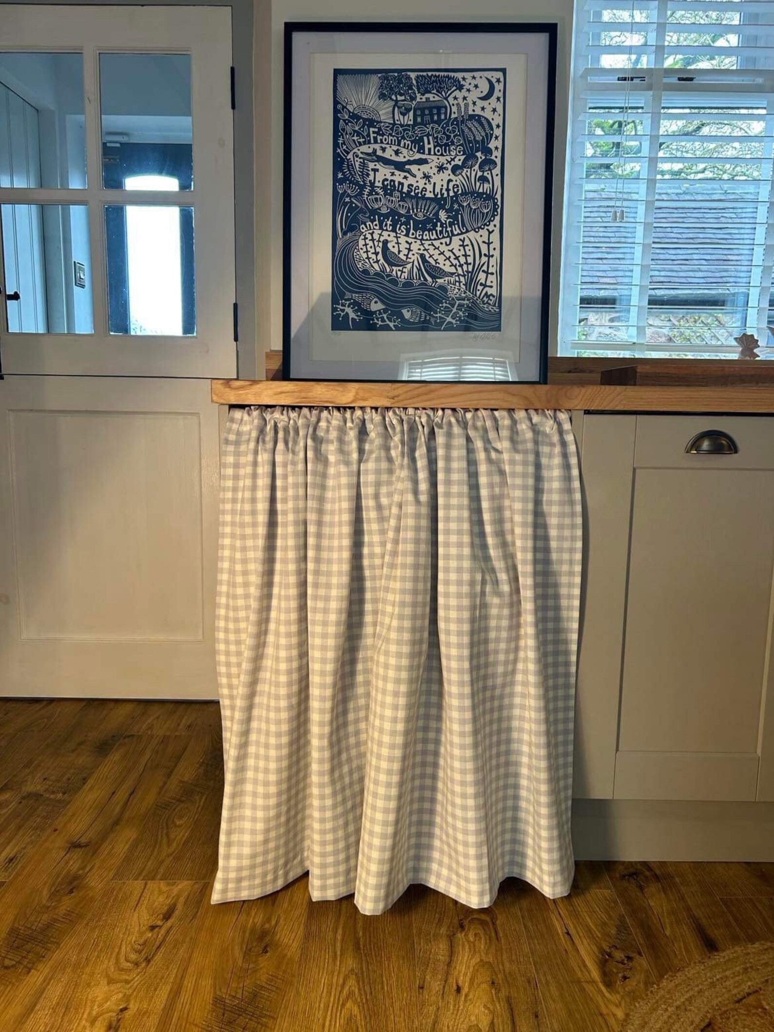 Gingham Hideaway Curtain in Light Blue, Curtain, Kitchen Curtain ...