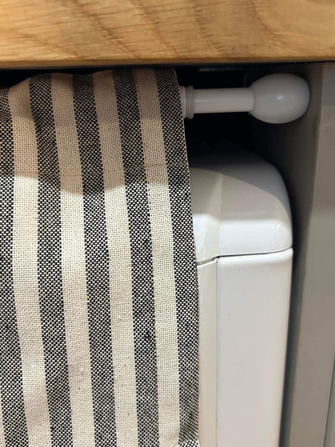 Black Striped Under Counter Curtain With Ruffle, Cupboard Curtain or ...