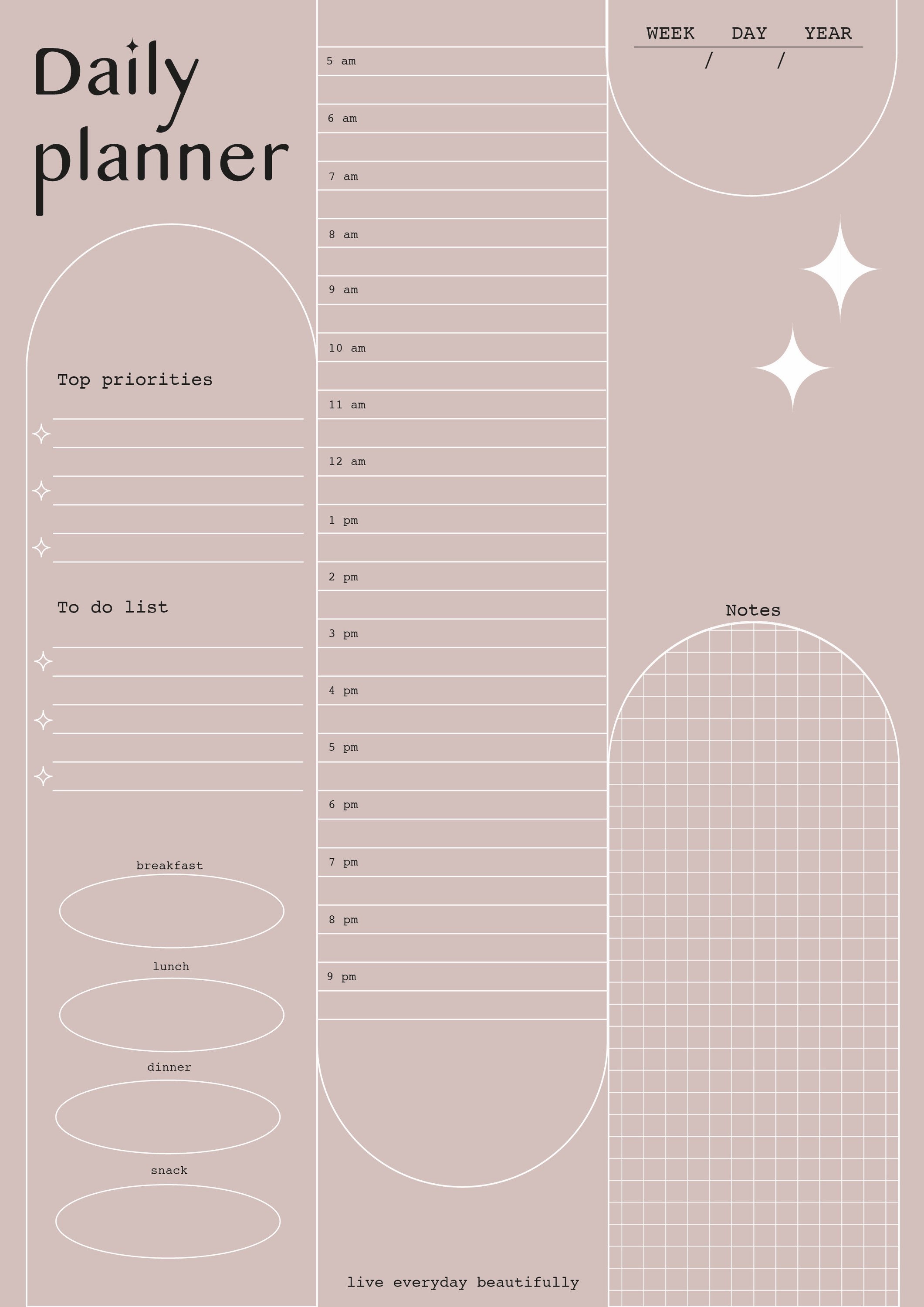 Daily Planner Printable PDF, Digital Daily Planner, One Page One Day ...