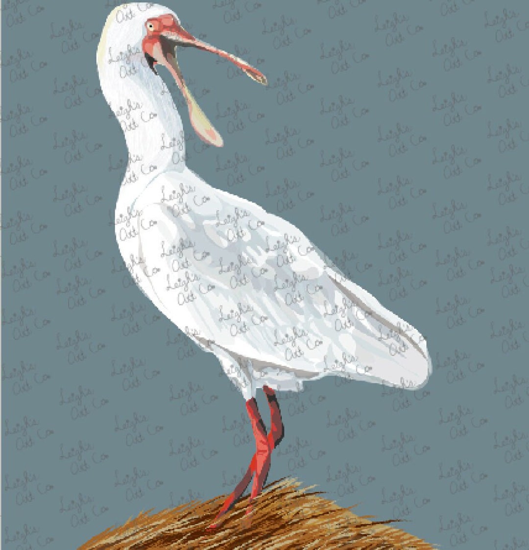 African Spoonbill Hand Drawn Digital Art Handmade Printable ...