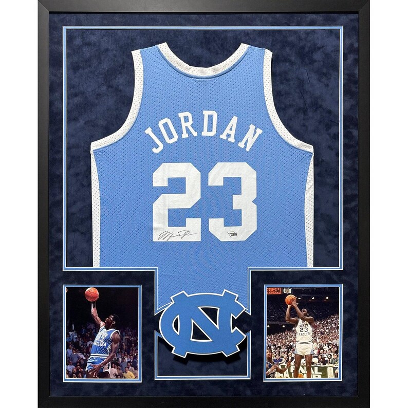 Michael Jordan Framed Signed UNC Blue Jersey Fanatics Autographed - Etsy