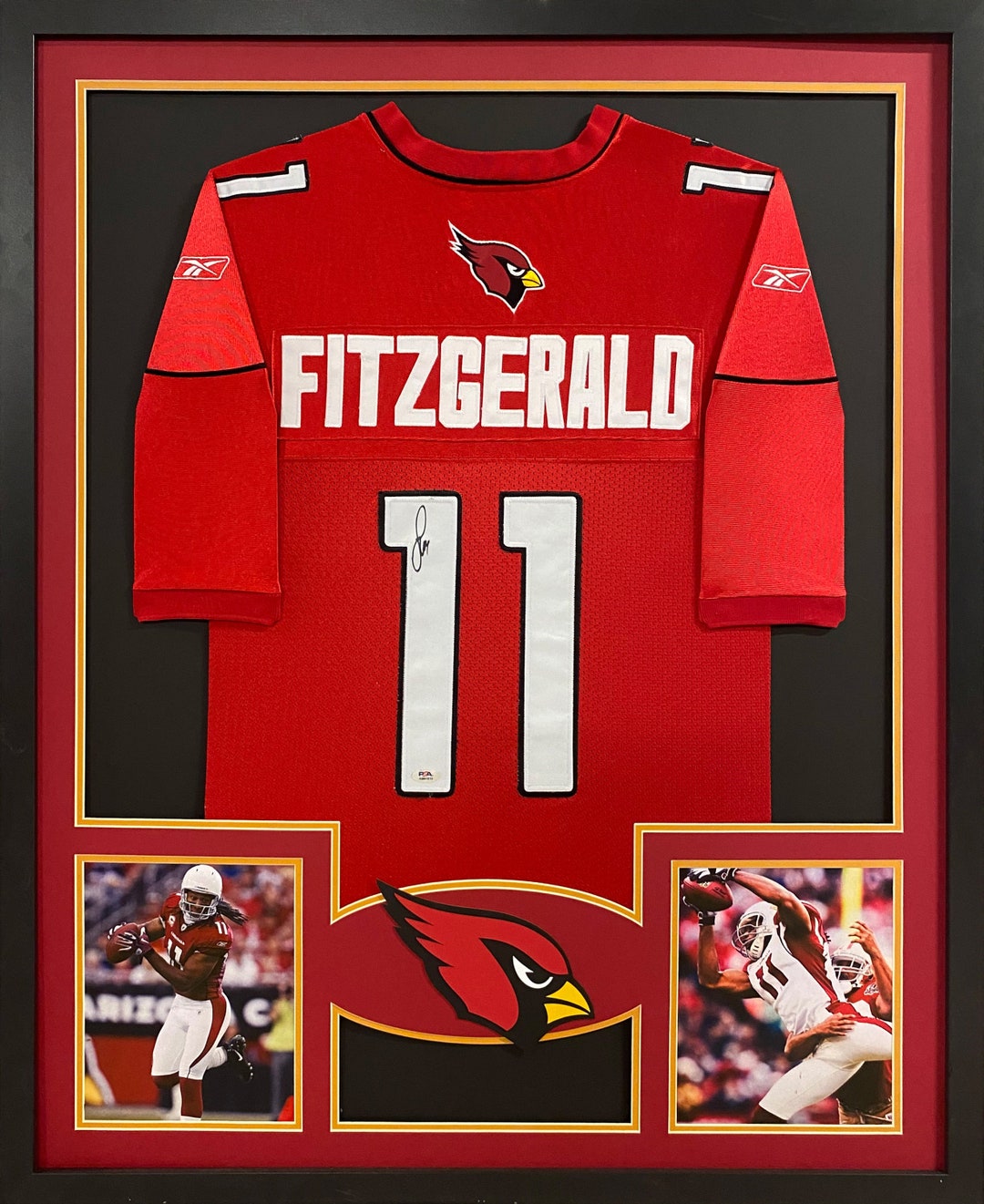 Larry Fitzgerald Signed Framed Red Jersey PSA/DNA Autographed Cardinals ...