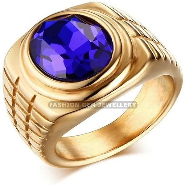 Lab Tanzanite Men's Ring, 14k Gold Plated Silver Ring, Blue Tanzanite ...