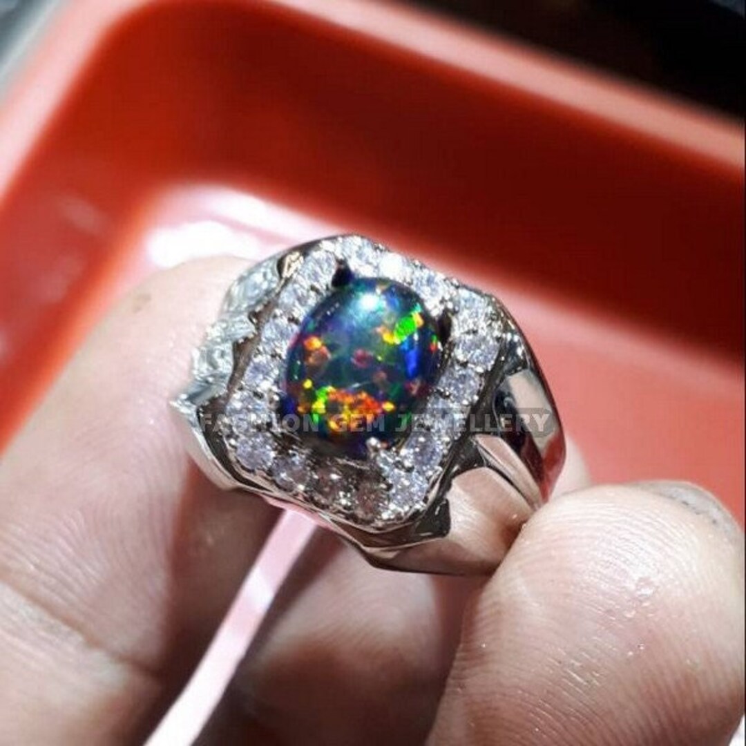 Natural Black Opal Men's Ring Solid 925 Sterling Silver - Etsy
