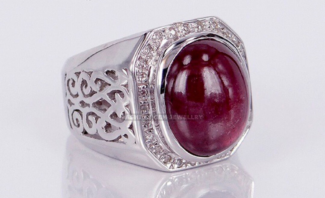 Natural Star Ruby Men Ring, Solid 925 Sterling Silver Ring, Red Ruby Star Ring, Wedding Ring ...