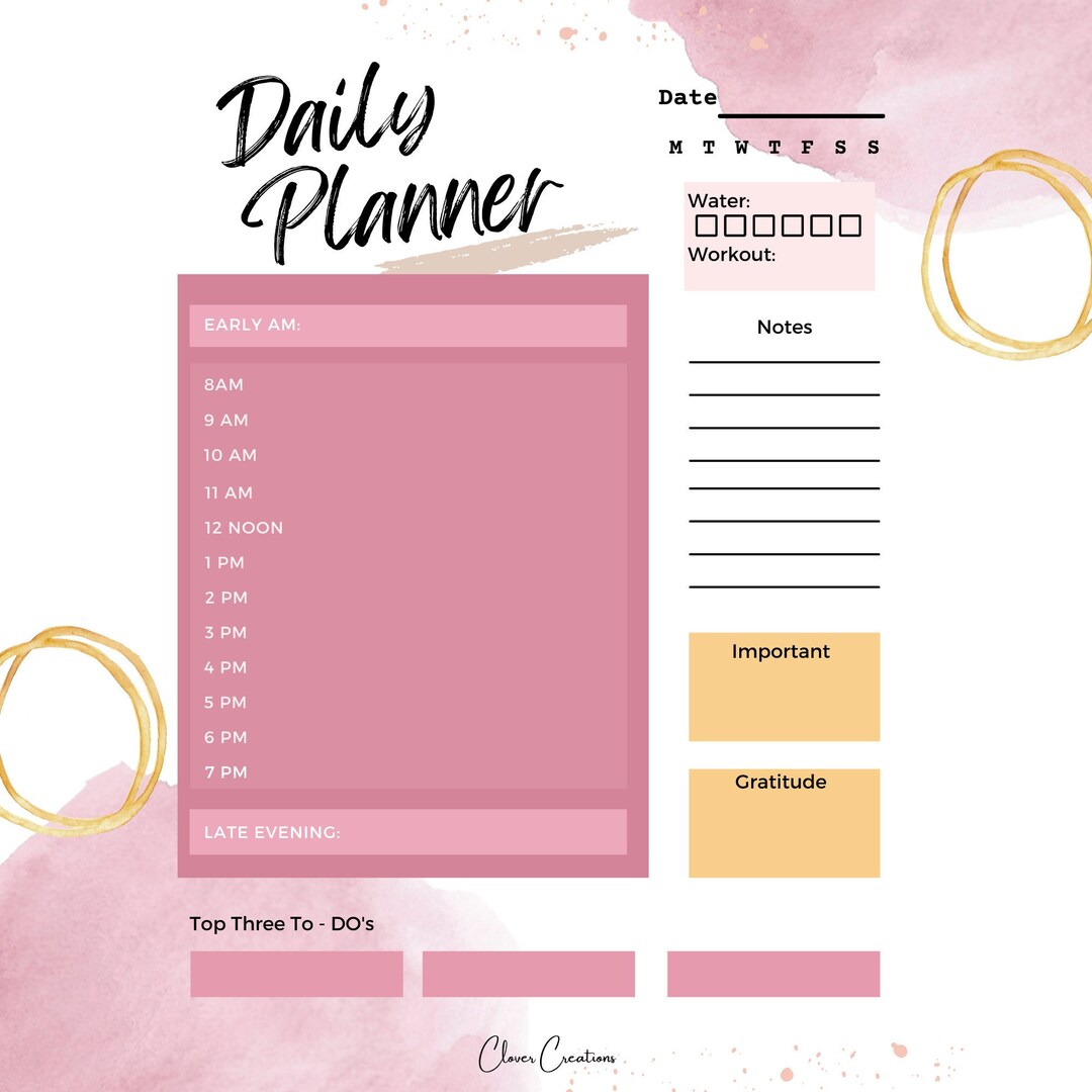 Watercolor Daily Planner With Water and Fitness Tracker - Etsy