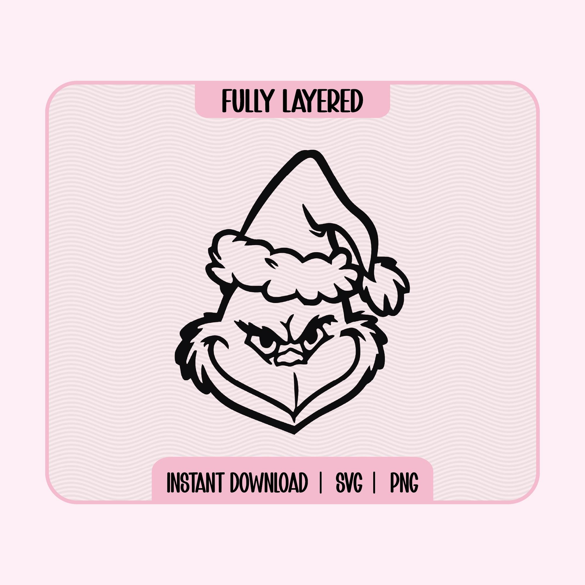 Grinch Green Face Outline Layered SVG and 300dpi PNG - Etsy