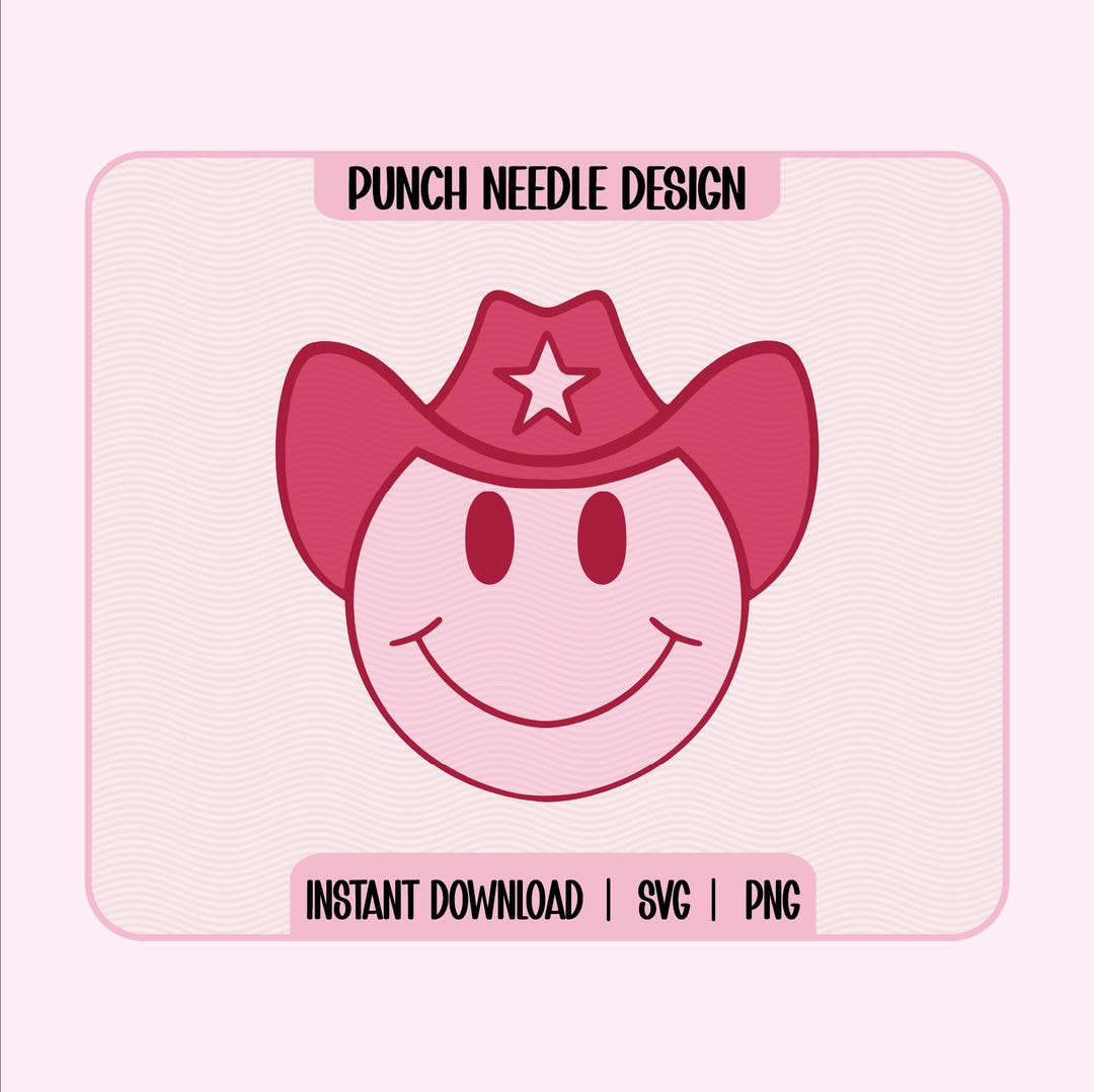 Cowboy Smiley Face Punch Needle Template SVG, 300dpi PNG // Mug Rug ...