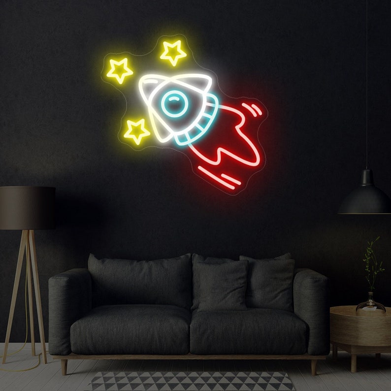 Rocket Led Sign Wall Art Decor,gaming Neon Sign,rocket Launching Neon ...