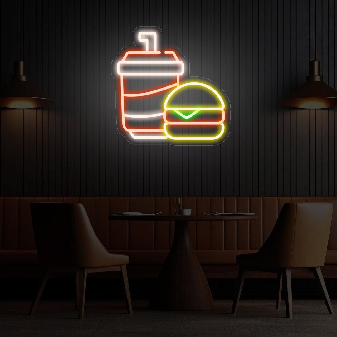 Burger Neon Sign,restaurant Logo Decor,business Logo, Kitchen Decor ...