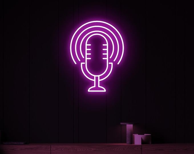 Brain and Mic Neon Sign, Podcast Microphone LED Light, Wall Art for ...