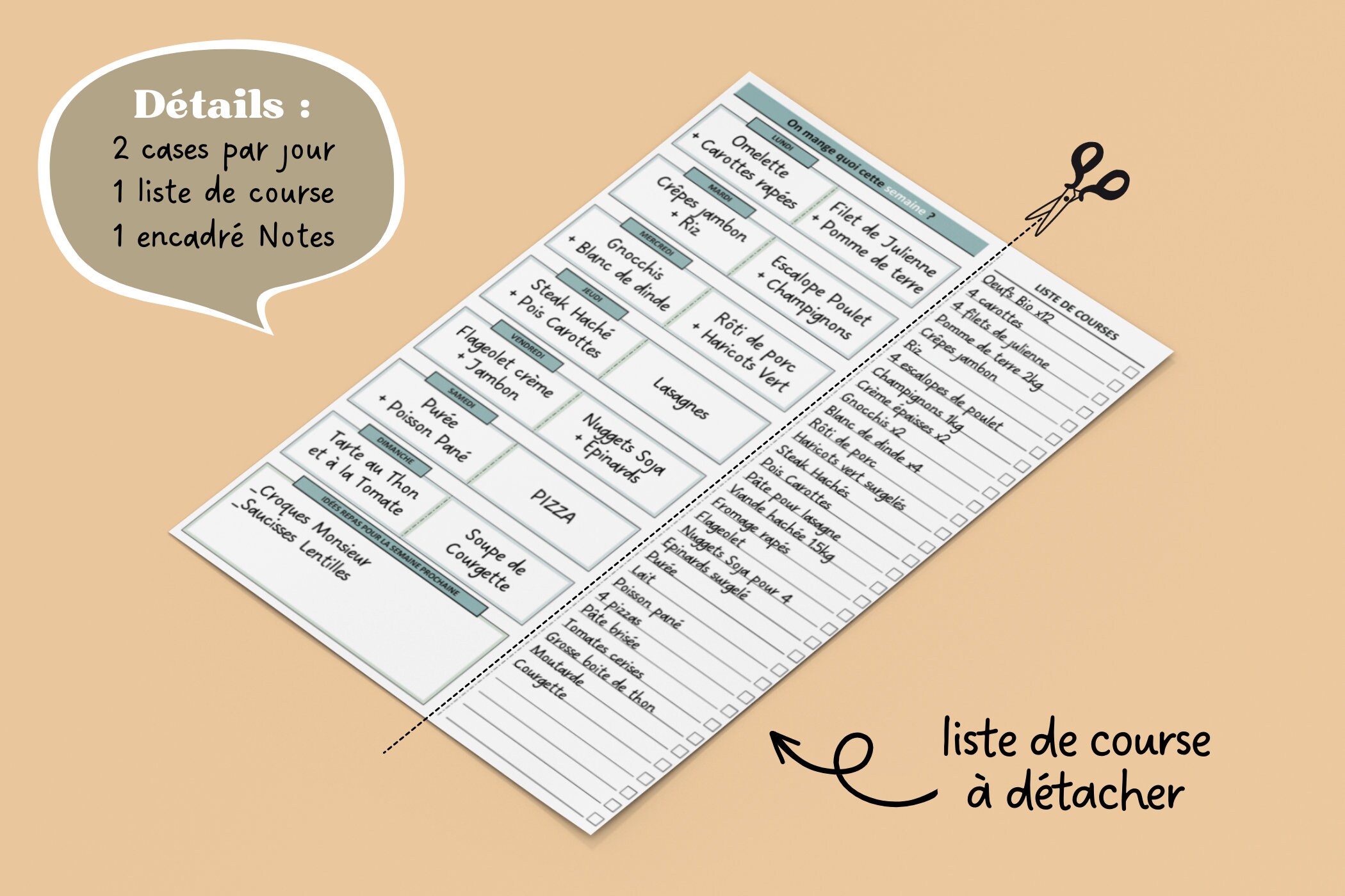 Planner Menus Semaine à imprimer Liste de course Meal - Etsy France