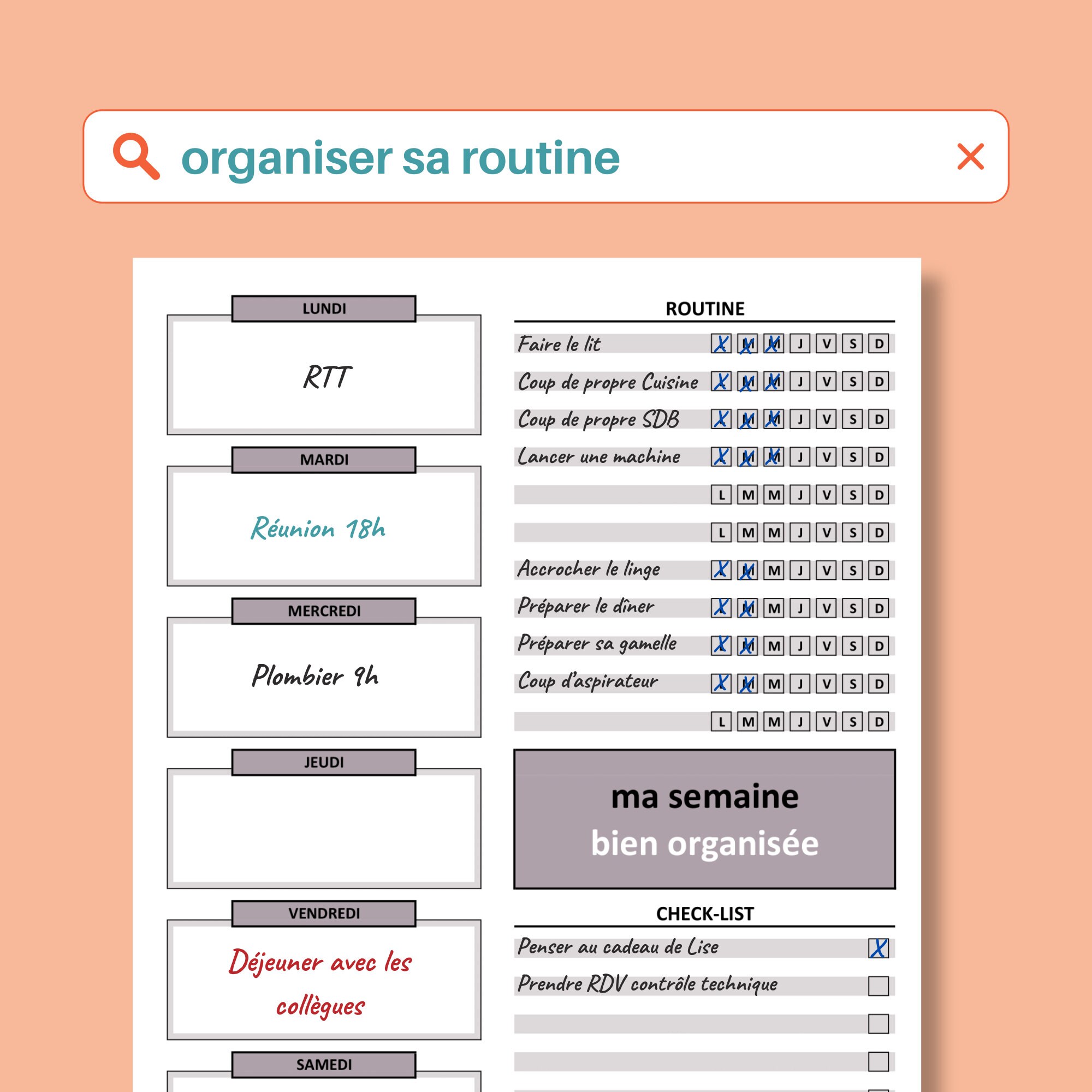 Planner Week to Print, Routine Tracker, Check-list, to Do List, Weekly ...