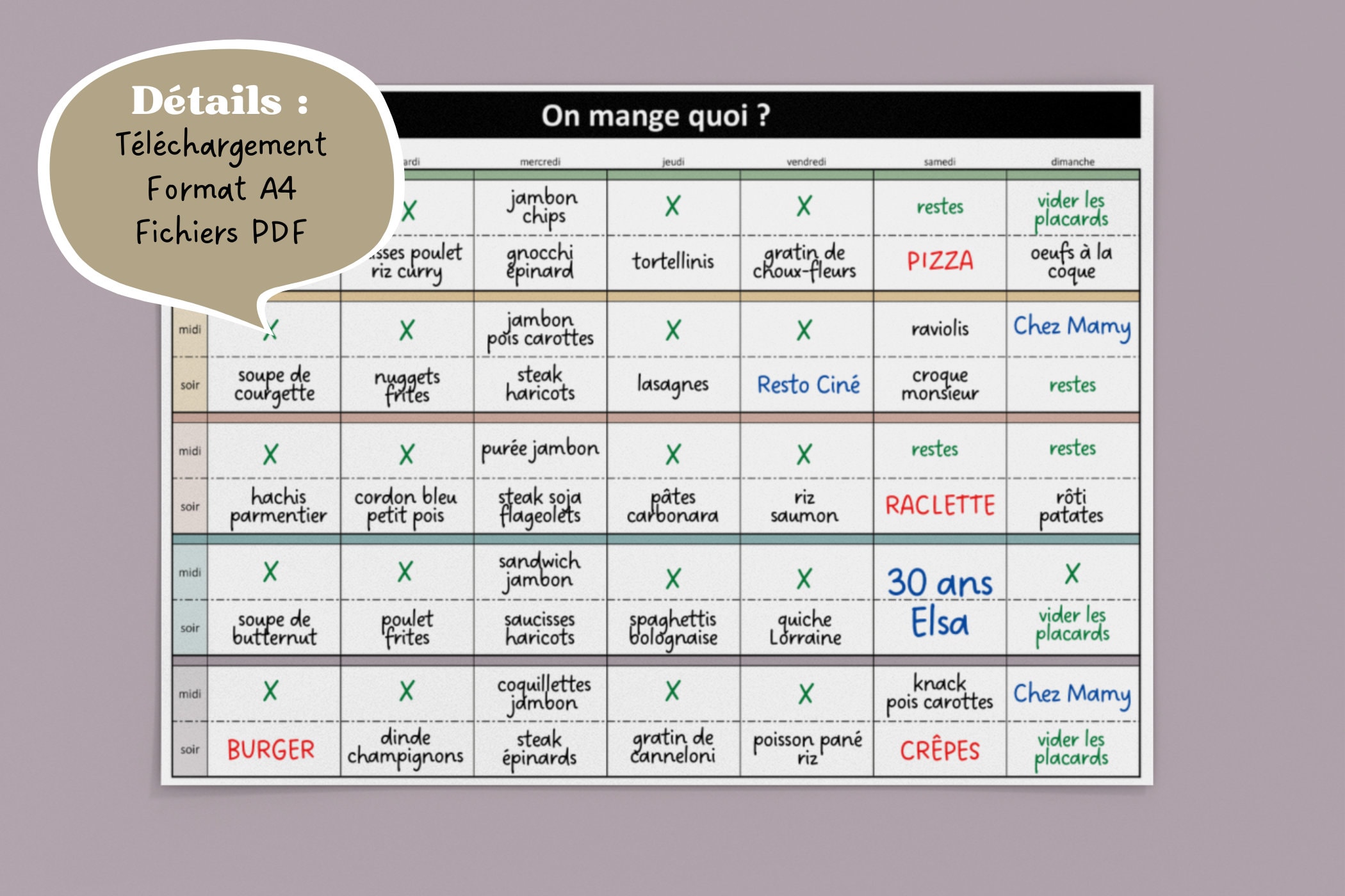Planner Menus à Imprimer Planificateur Des Repas Meal Prep - Etsy