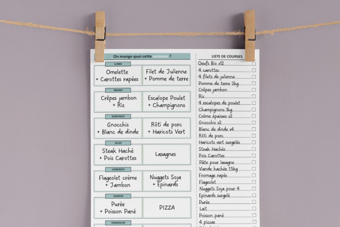 Planner Menus Semaine à Imprimer Liste De Course Meal - Etsy