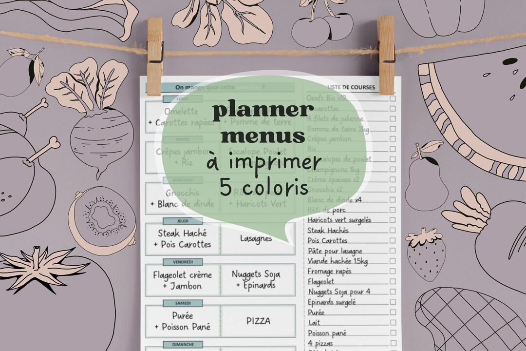 Planner Menus Semaine à imprimer Liste de course Meal - Etsy France