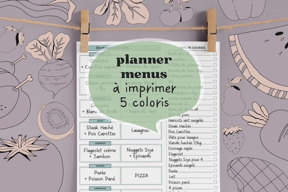 Planner Menus Semaine à imprimer Liste de course Meal - Etsy France