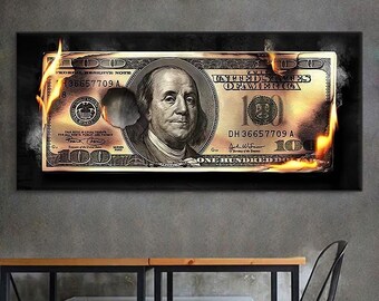 Burning 100 Dollar Bill Wall Art - Etsy