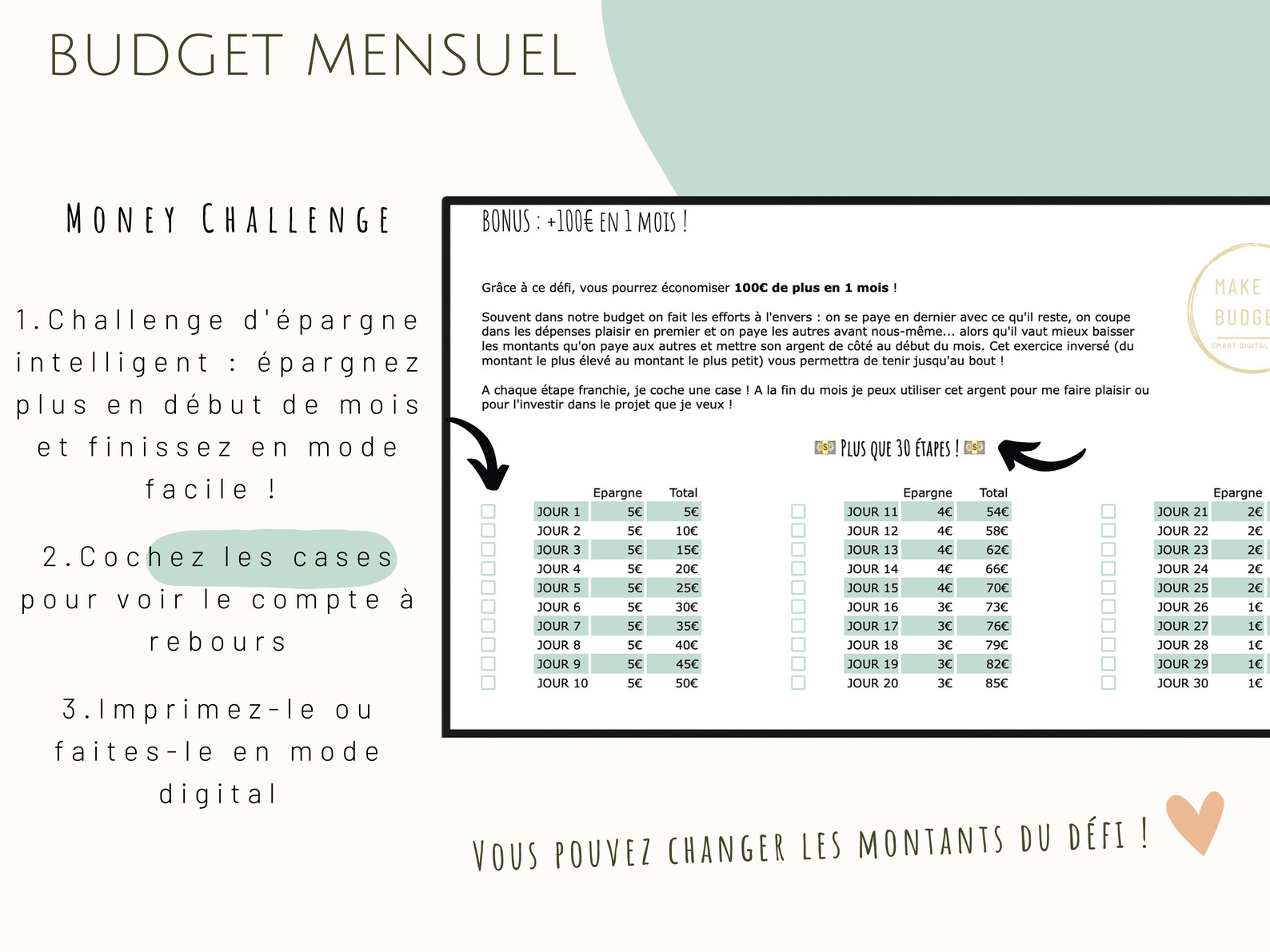 Monthly Budget Spreadsheet in French, Green Version, Cash Envelopes ...