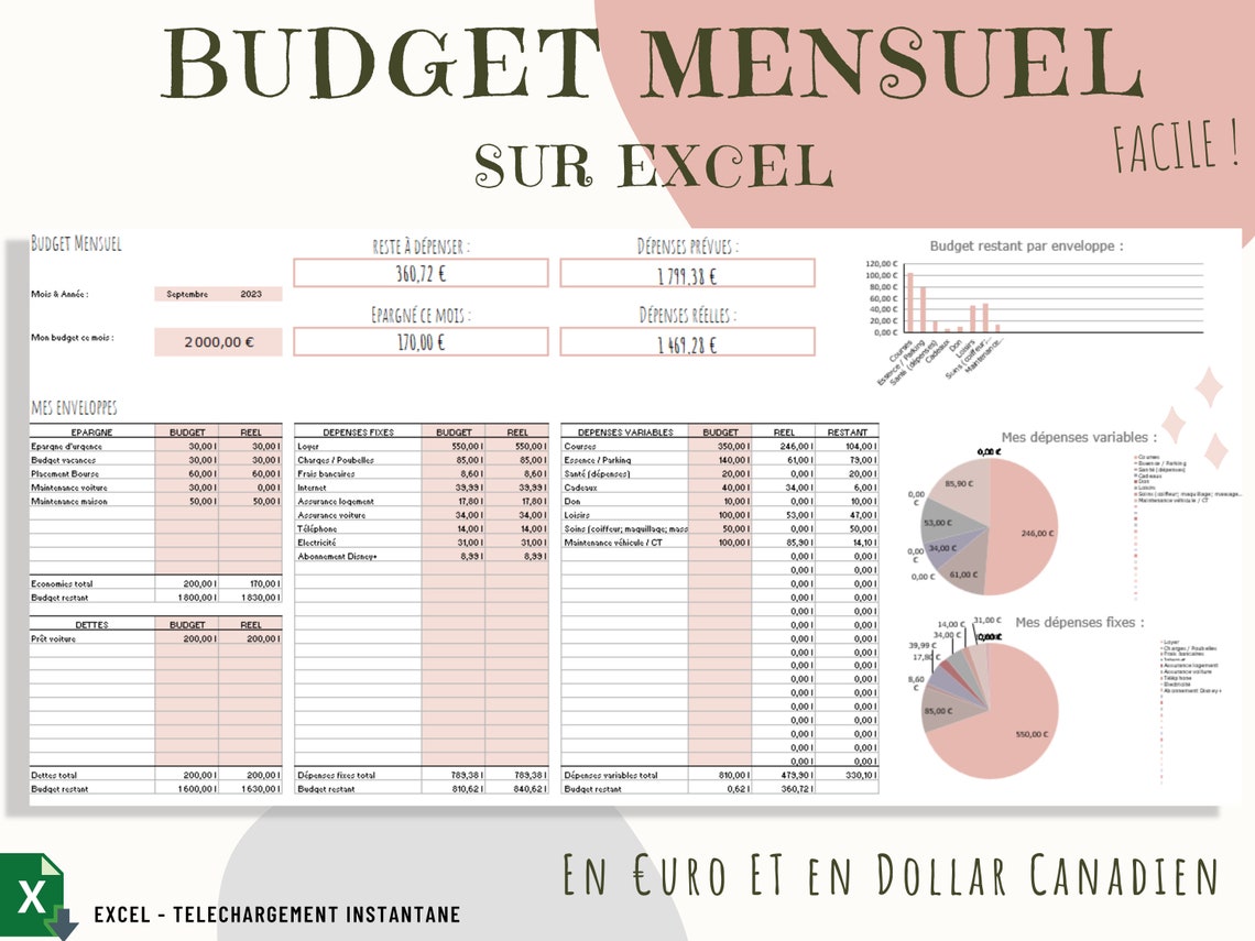 French Budget Planner, Digital Monthly Budget on Excel, Budget ...