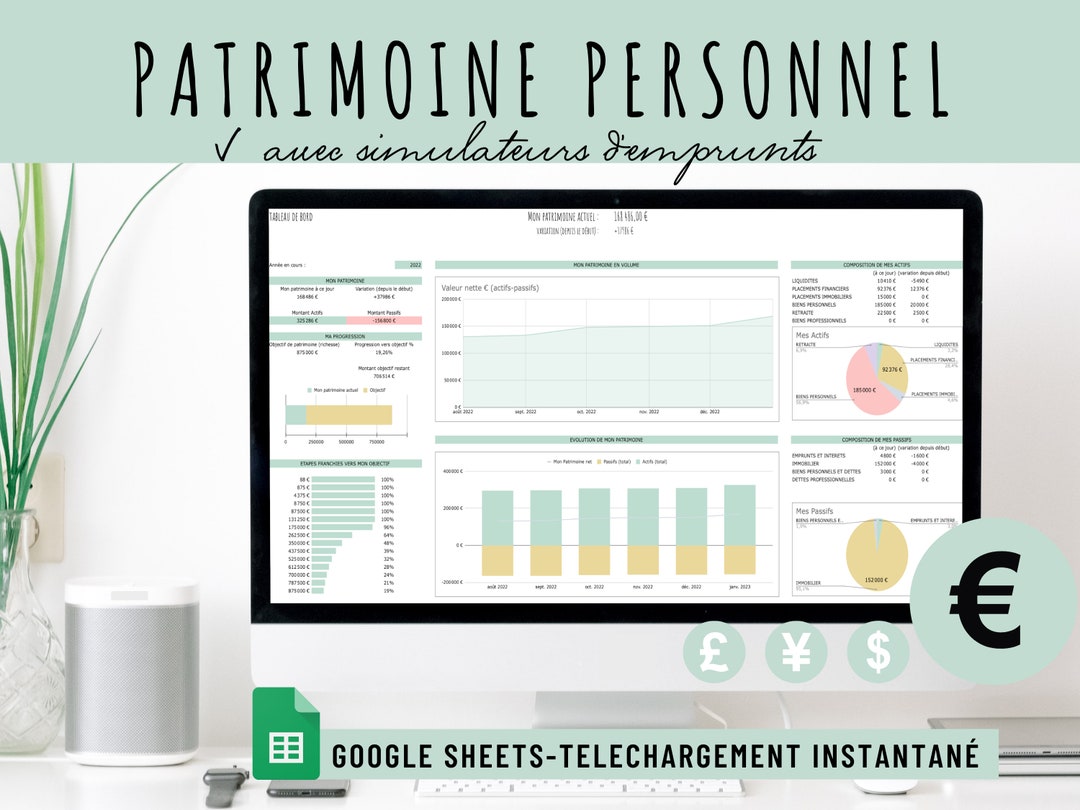 Automated Net Worth Tracker Spreadsheet in French. With Dashboard, Loan ...