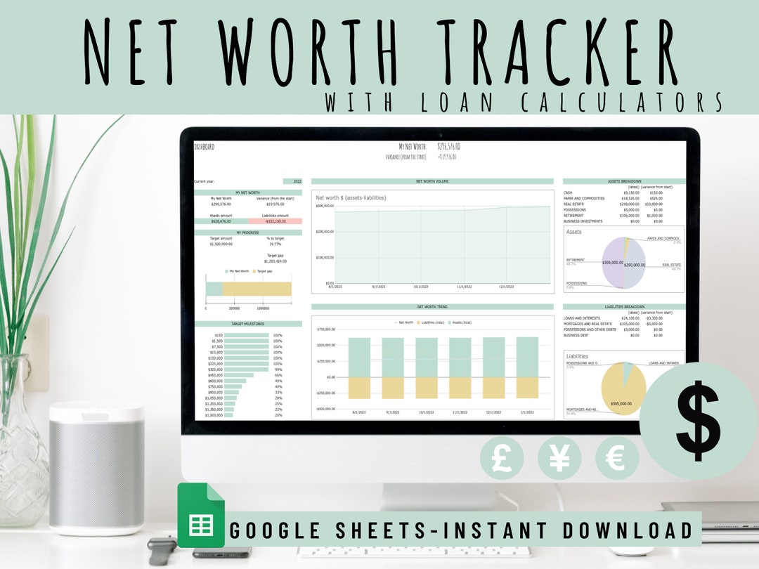 Net Worth Tracker Spreadsheet for Google Sheets, With Dashboard, Loan ...