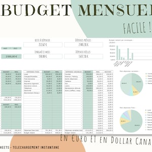 Monthly Budget Spreadsheet in French, Green Version, Cash Envelopes ...