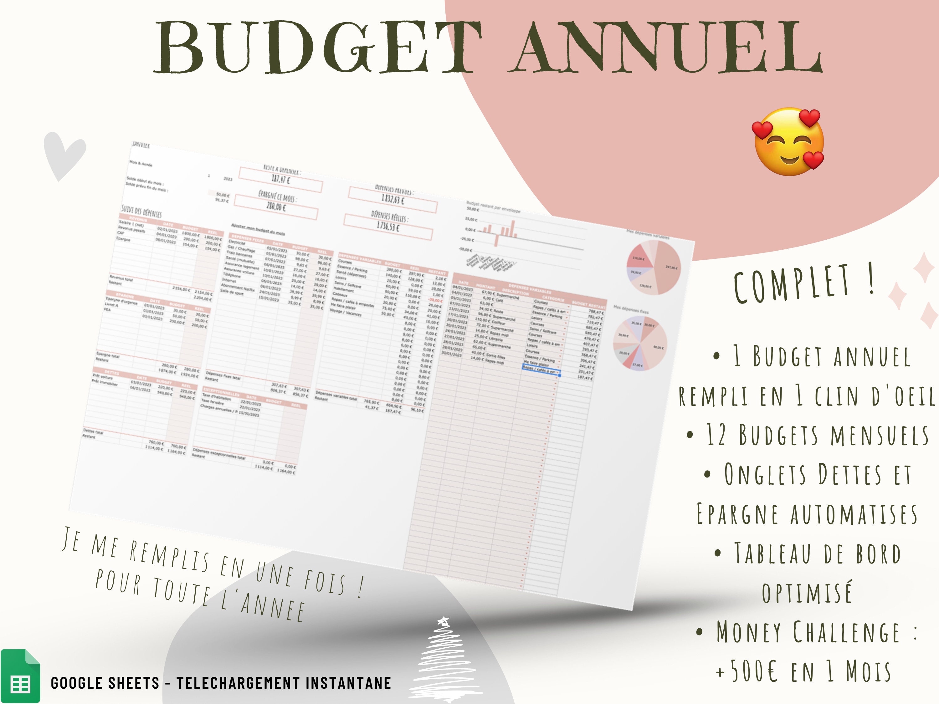 Annual Budget Spreadsheet in French, Yearly Budget Planner With 12 ...